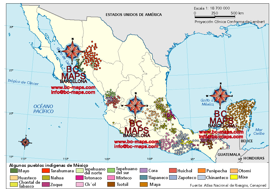 Mapa pueblos indígenas México para libro de texto vectorial eps