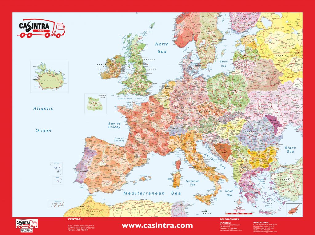 Mapa mural y de sobremesa de códigos postales de Europa para la empresa ...