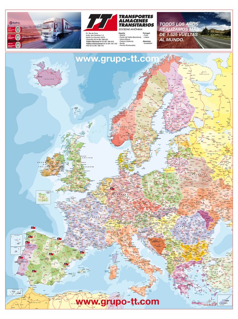 Mapa Europa codigos postales Grupo TT 2017, Bc Maps