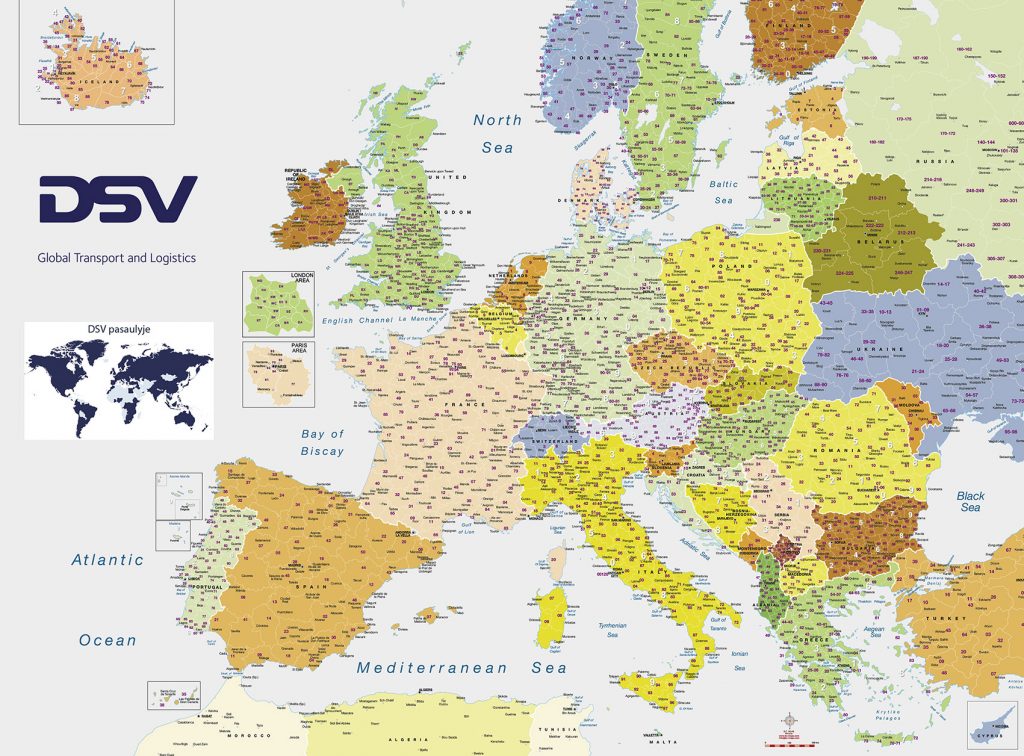 Mapa de Europa de códigios postales para DSV Lituania 2021 | Bc Maps ...