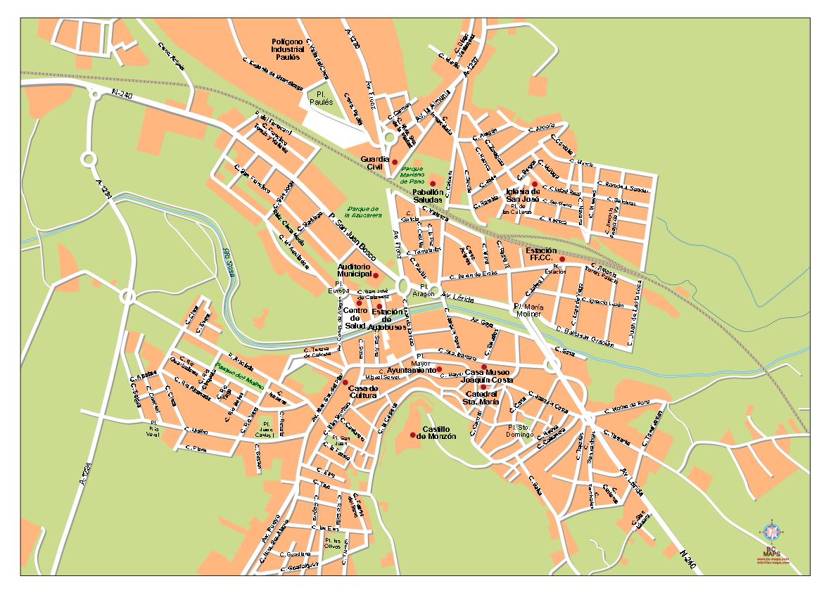 Monzón mapa vectorial illustrator eps formato editable BC Maps