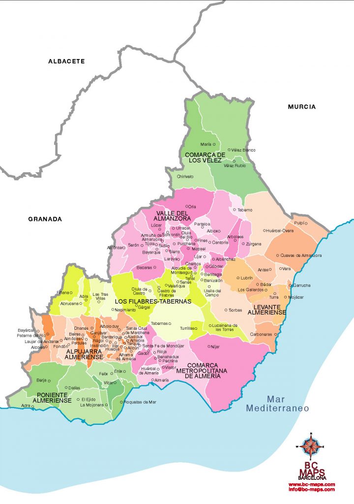 Municipios de Almería mapa vectorial illustrator eps | Bc Maps mapa ...