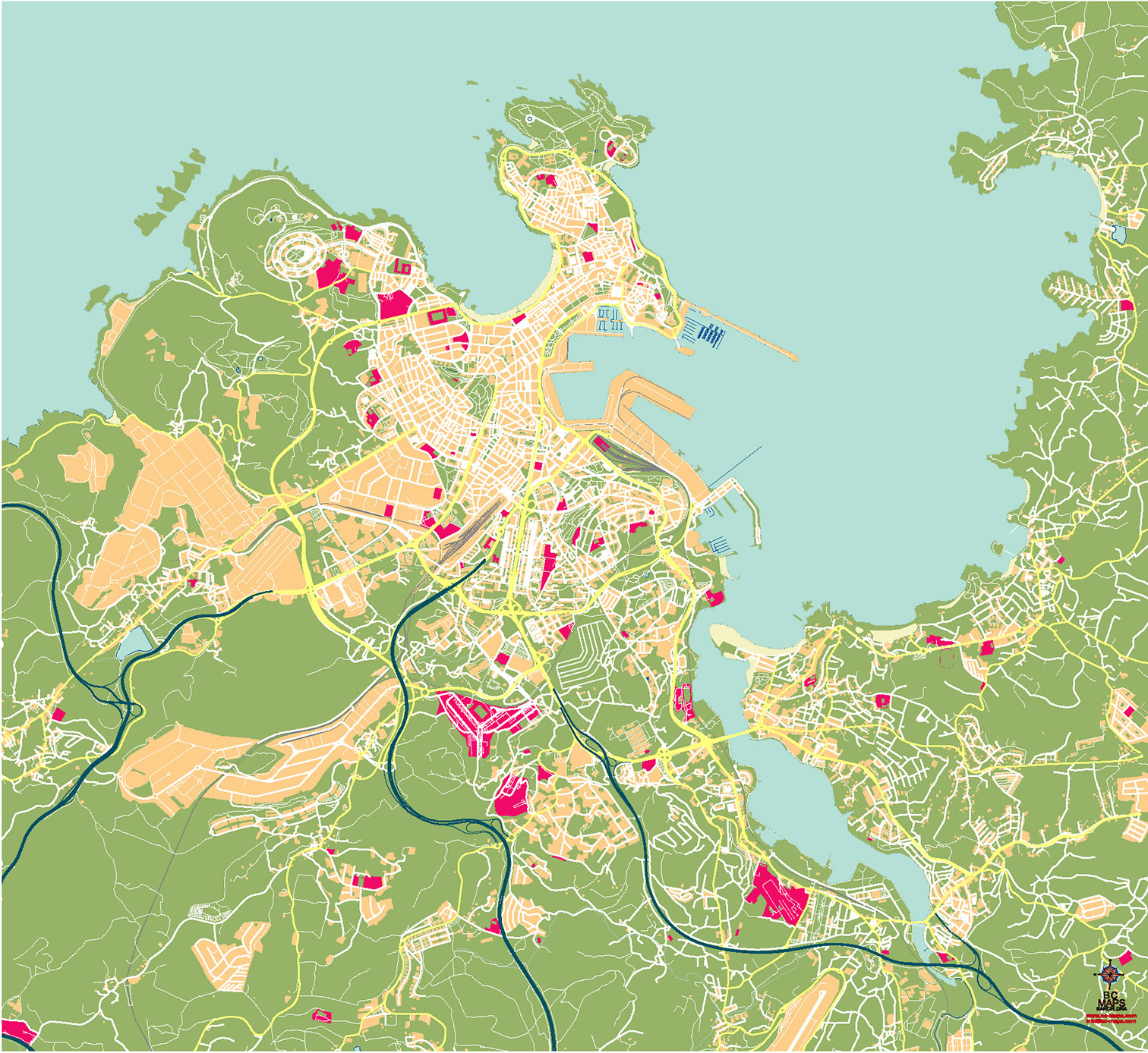 La Coruña mapa vectorial editable eps illustrator ai