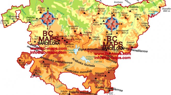 Euskadi mapa físico libro de texto vectorial editable eps illustrator ai