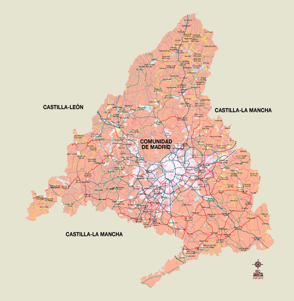 Mapa vectorial illustrator eps de municipios de la Comunidad de Madrid ...