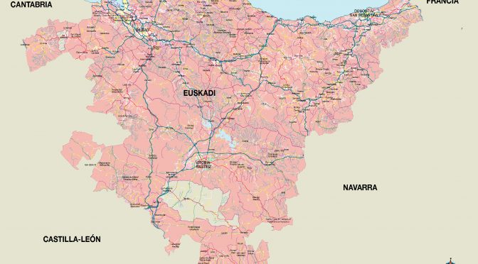 Municipios de Euskadi mapa vectorial illustrator eps carreteras