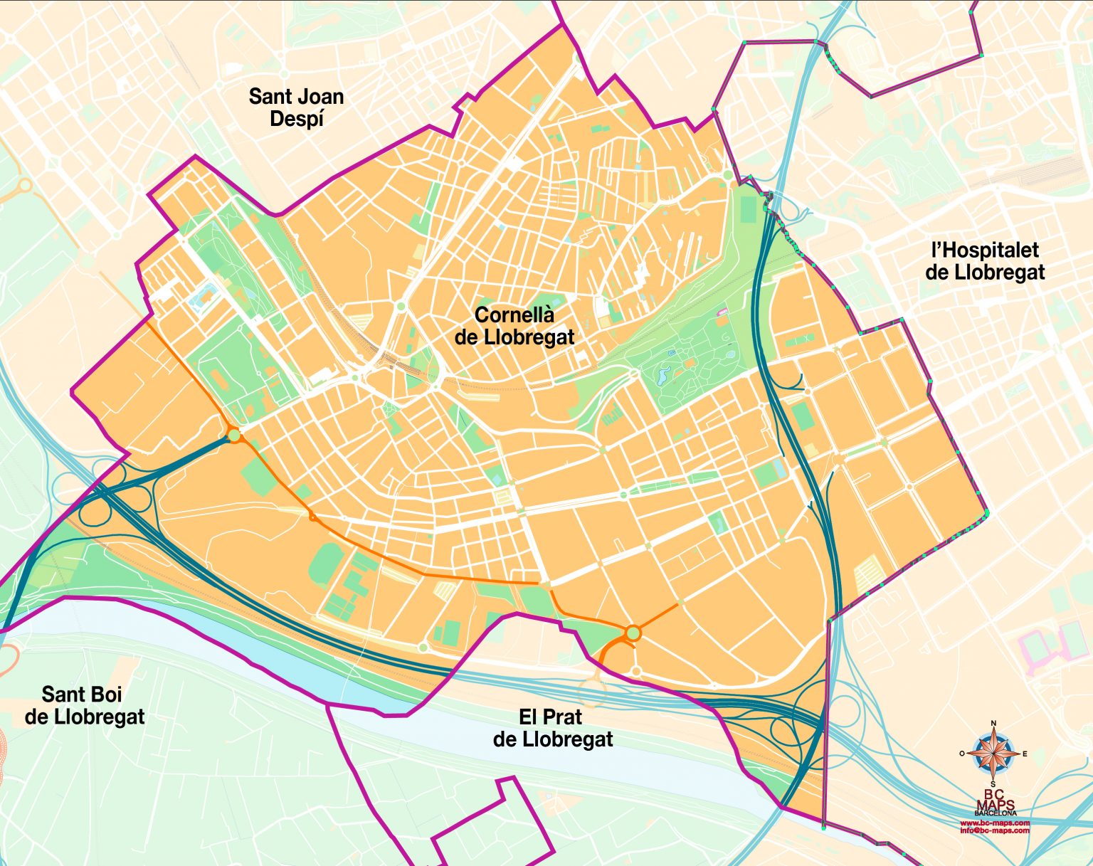 Cornellà de Llobregat mapa vectorial illustrator eps - Bc Maps mapa ...