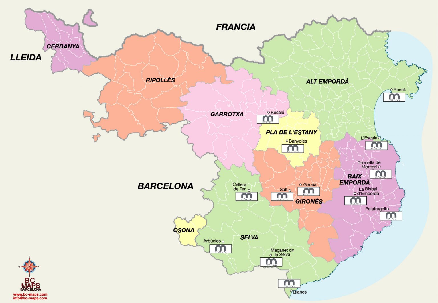 Mapa Girona centros Memora - Bc Maps mapa vectorial eps