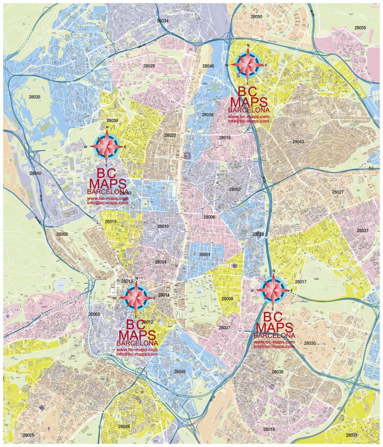 Mapa vectorial Madrid códigos postales editable eps illustrator