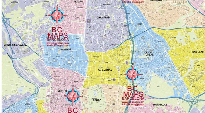 Mapa vectorial Madrid, distritos y barrios, editable eps illustrator