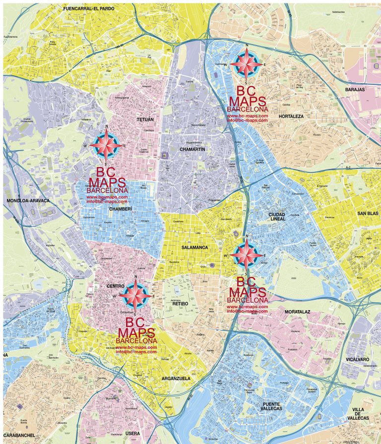 Mapa vectorial Madrid de con distritos y barrios en illustrator eps ...