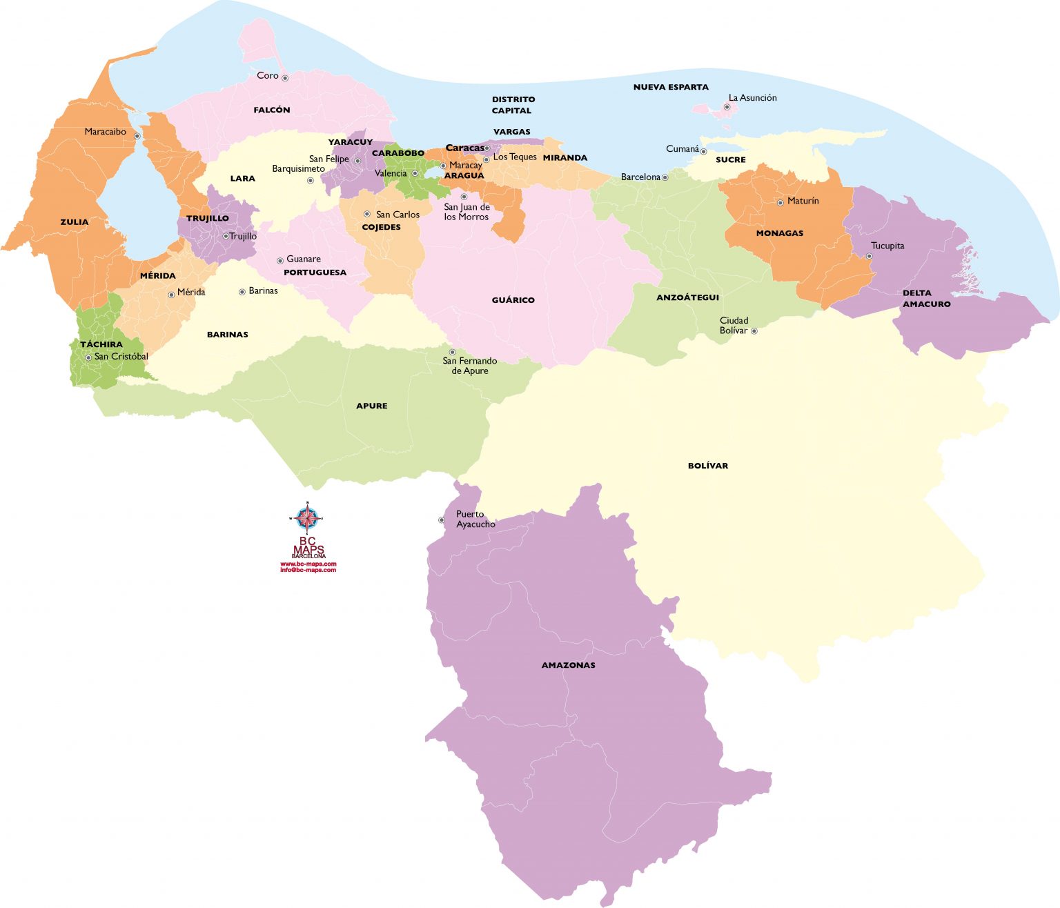Venezuela, Mapas vectoriales editables eps illustrator