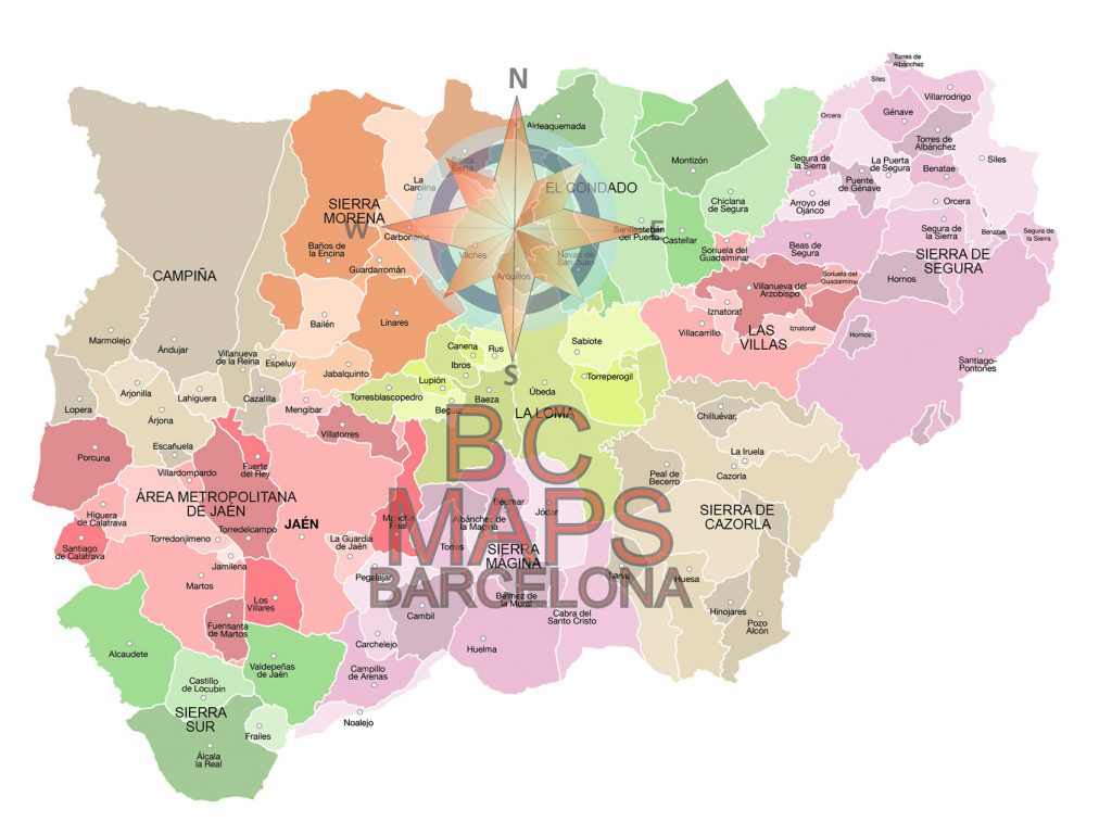 Municipios y comarcas de la provincia de Jaén mapa vectorial ...