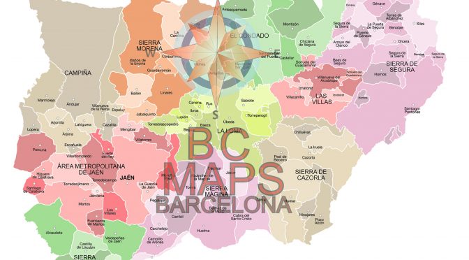 Municipios y comarcas de Jaén mapa vectorial illustrator eps