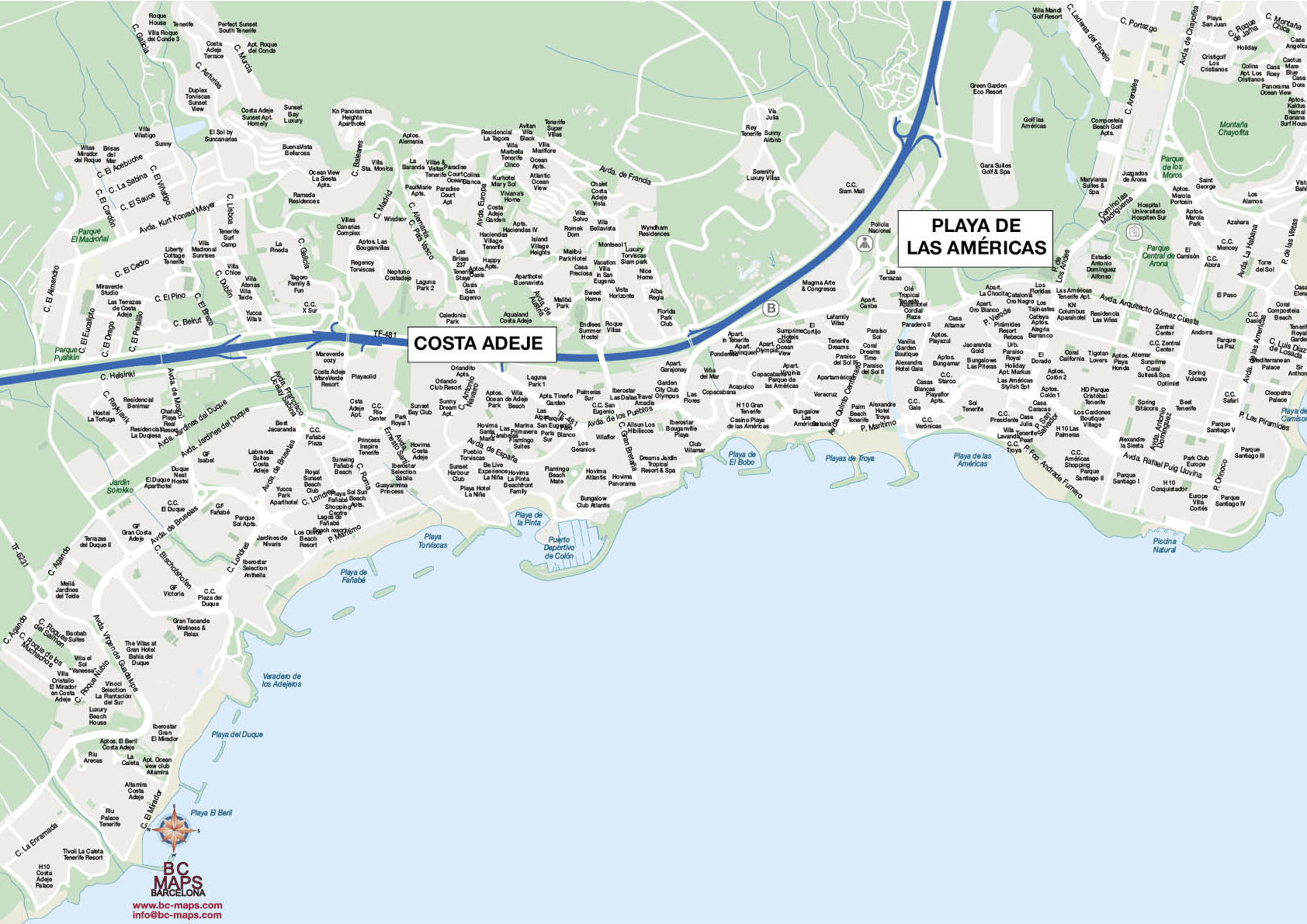 Mapa Playa las Americas, formato vectorial editable eps illustrator