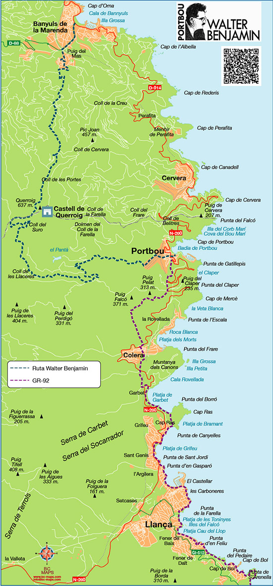 Ruta Walter Benjamin Portbou - Bc Maps mapa vectorial eps