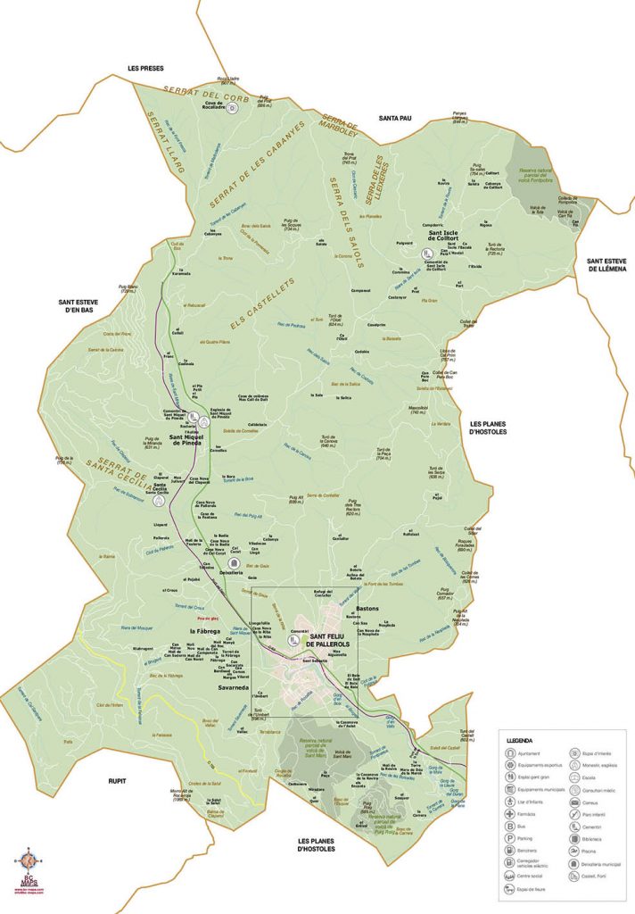 Mapa vectorial de la Comarca de la Garrotxa illustrator eps ai