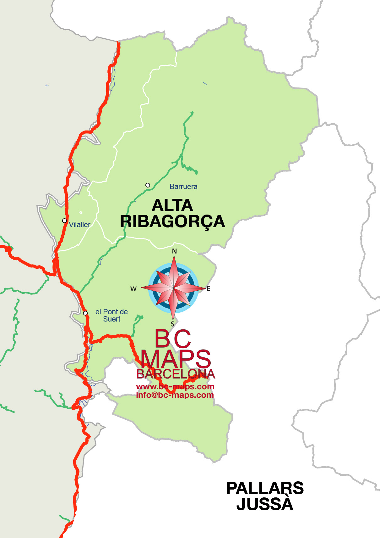 Mapa vectorial de la Comarca de l'Alta Ribagorça illustrator eps ai