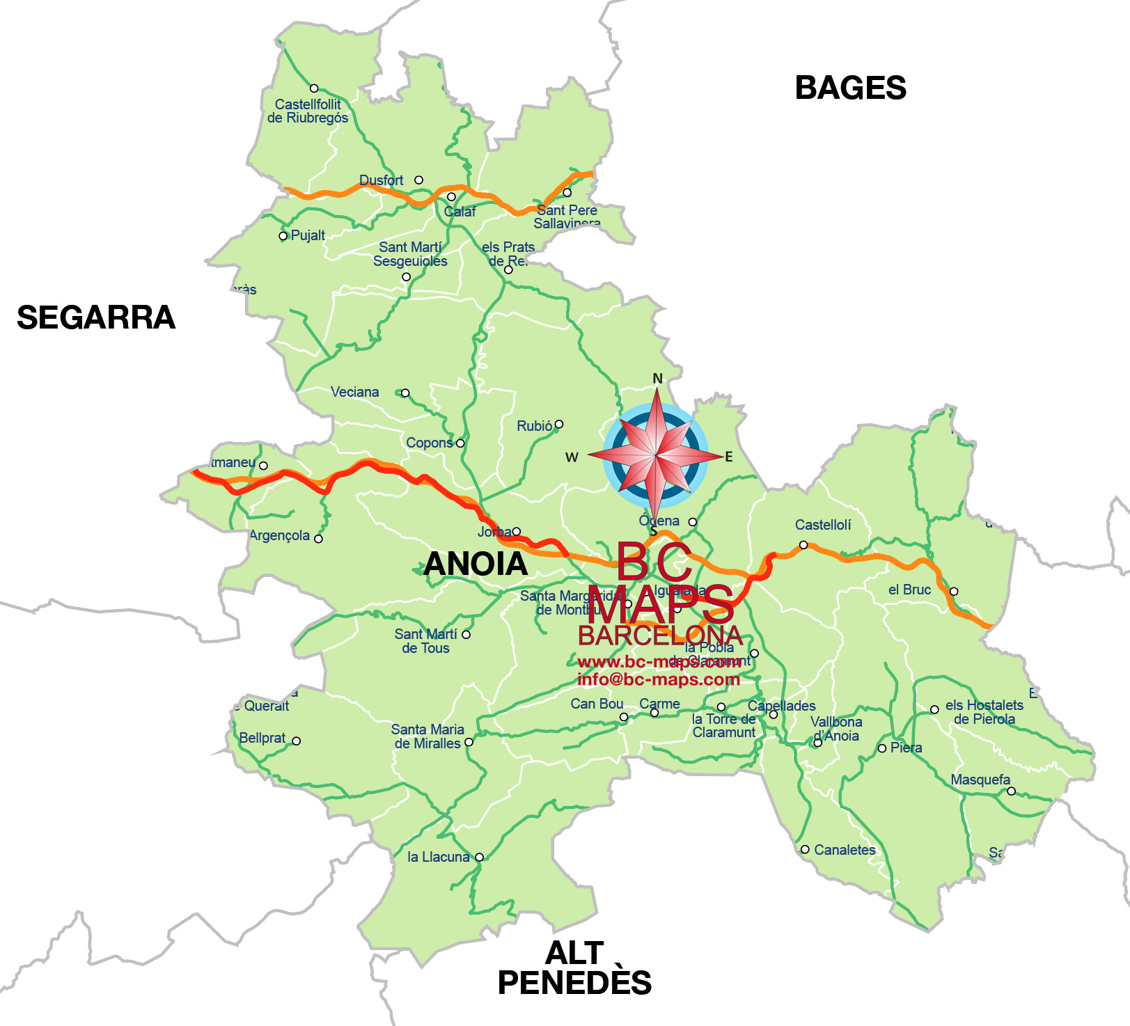 Mapa vectorial de la Comarca de l'Anoia illustrator eps ai