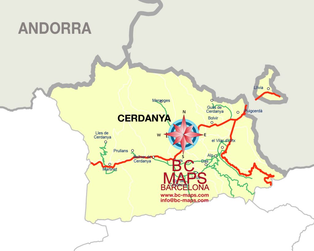 Mapa vectorial de la Comarca de la Cerdanya illustrator eps ai