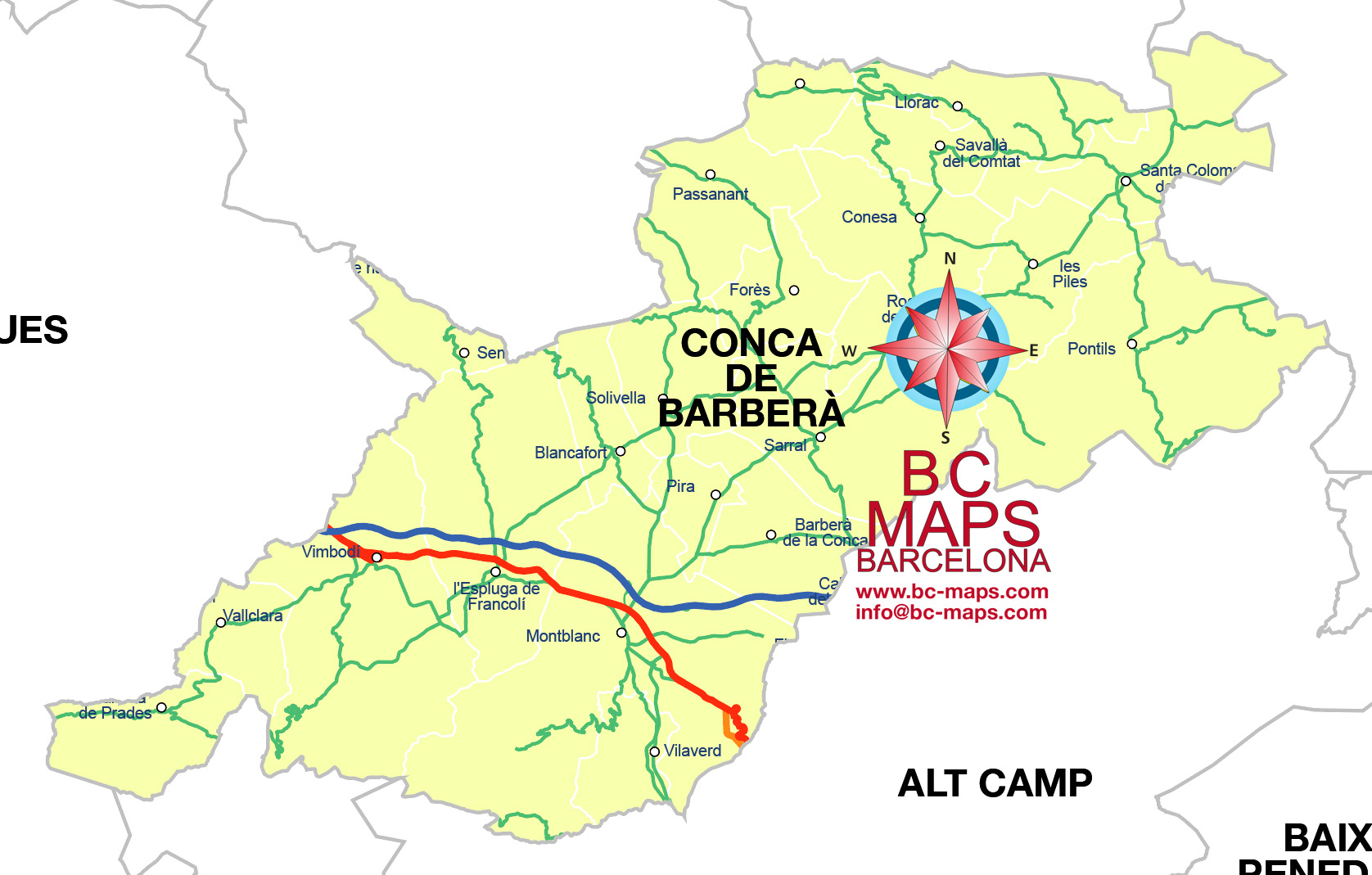 Mapa vectorial de la Comarca Conca de Barberà illustrator eps ai