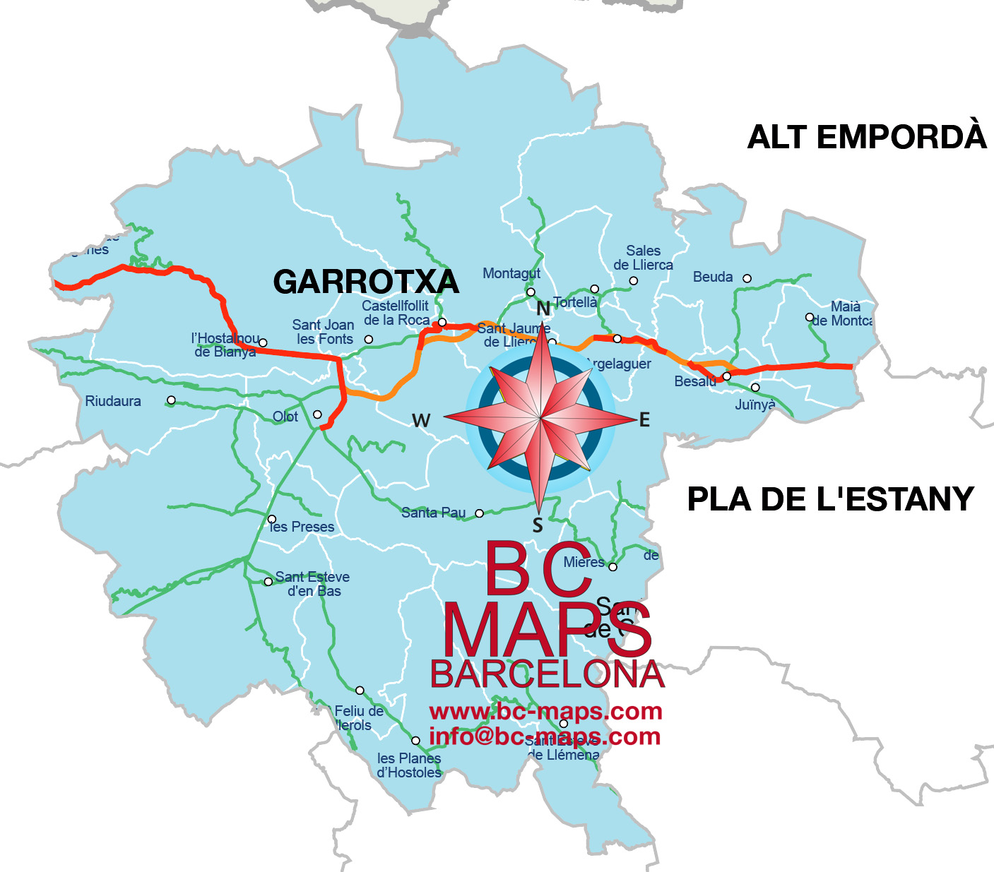 Garrotxa mapa vectorial de la comarca en illustrator eps | Bc Maps mapa ...