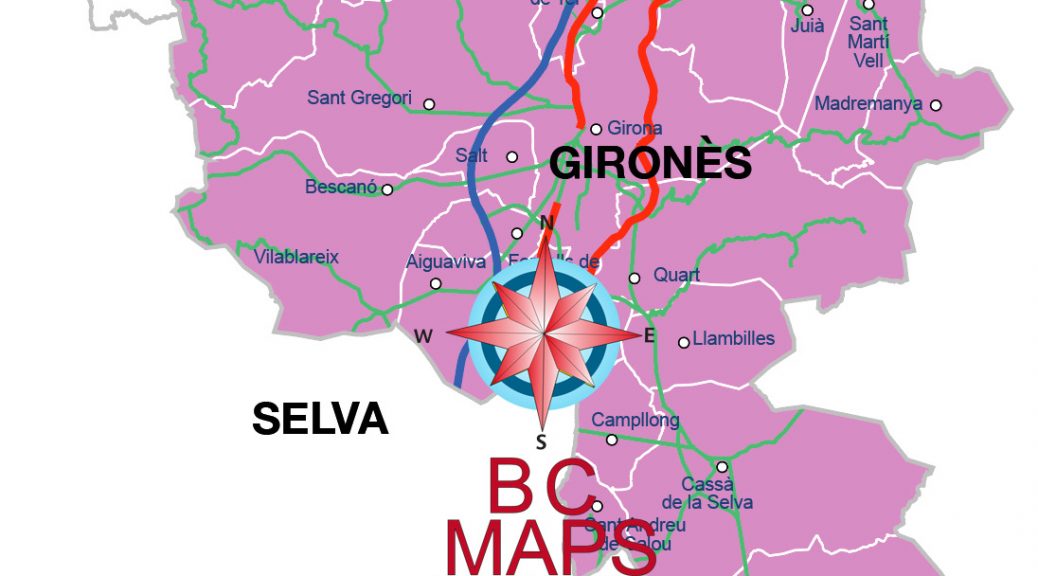 Gironès mapa vectorial de la comarca en illustrator eps | Bc Maps mapa ...