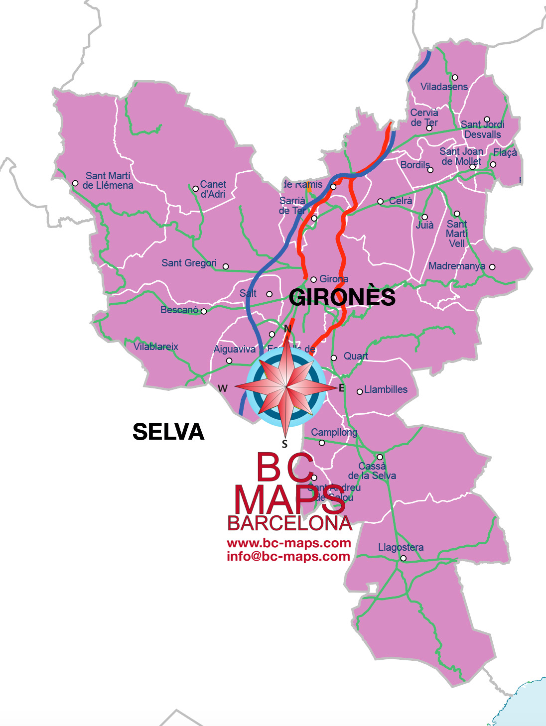 Comarca Gironès mapa vectorial illustrator eps municipis | Bc Maps mapa ...