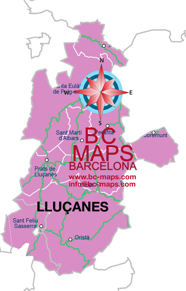 Mapa vectorial de la Comarca del Lluçanès illustrator eps ai