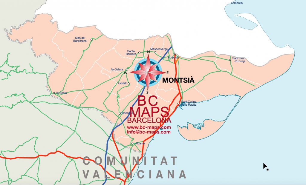 Comarca Montsià mapa vectorial illustrator eps municipis - Bc Maps mapa ...