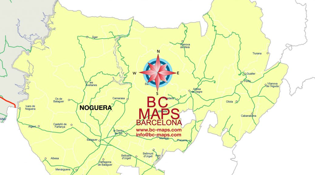 Mapa vectorial de la Comarca de la Noguera illustrator eps ai