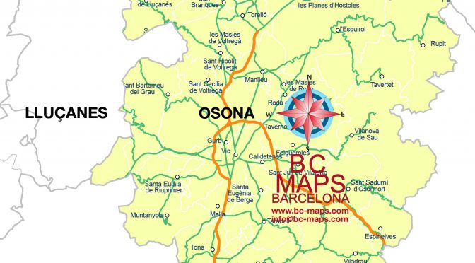 Osona mapa vectorial de la comarca en illustrator eps | Bc Maps mapa ...