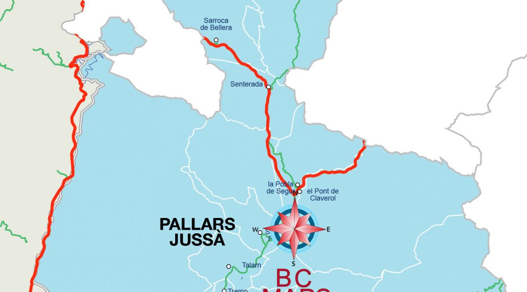 Mapa vectorial de la Comarca del Pallars Jussà illustrator eps ai