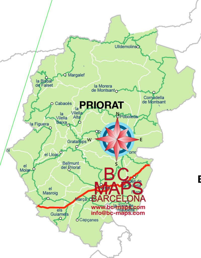 Mapa vectorial de la Comarca del Priorat illustrator eps ai
