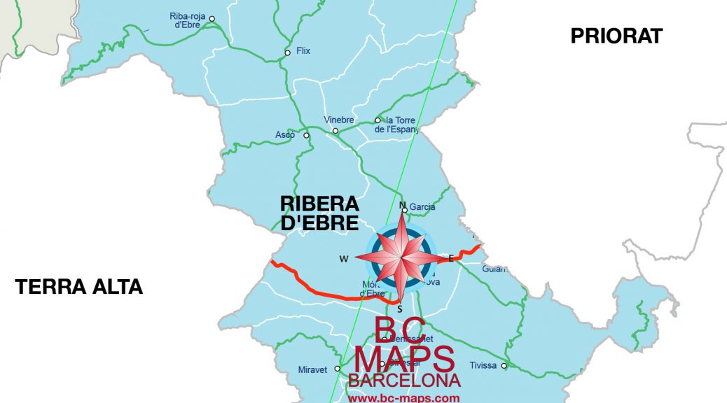 Mapa vectorial de la Comarca de la Ribera d'Ebre illustrator eps ai