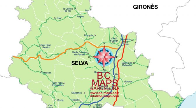 Mapa vectorial de la Comarca de la Selva illustrator eps ai