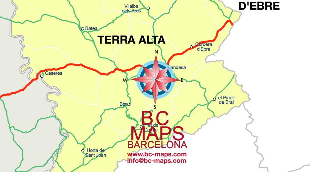 Mapa vectorial de la Comarca de la Terra Alta illustrator eps ai