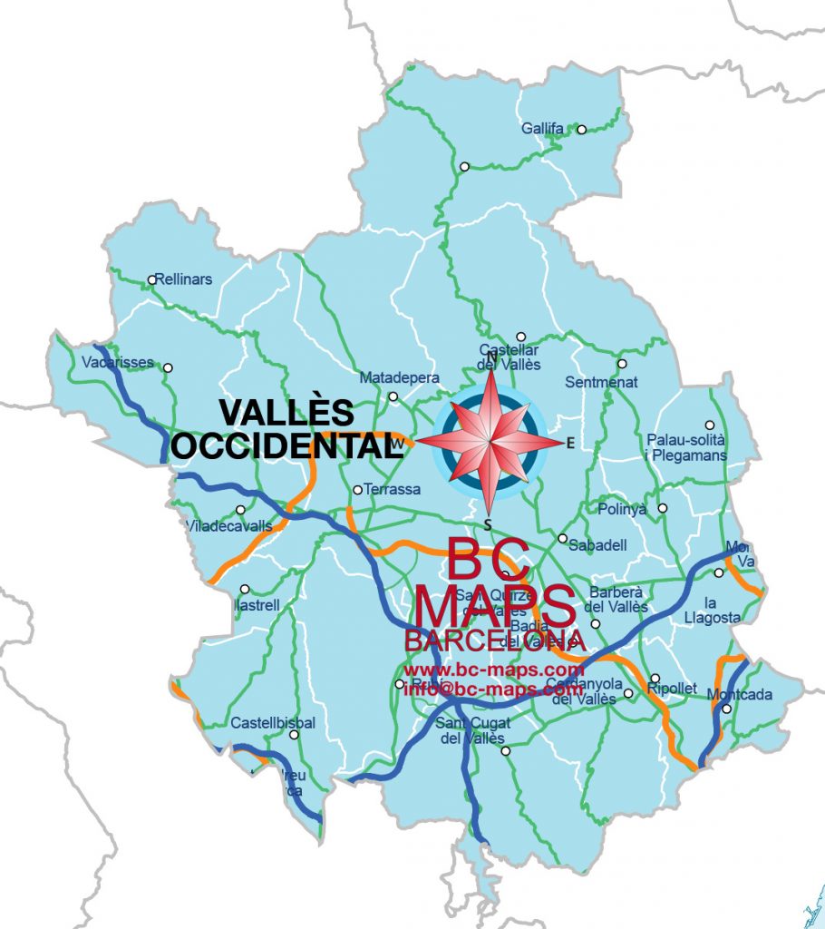 Mapa vectorial de la Comarca del Vallès Occidental illustrator eps