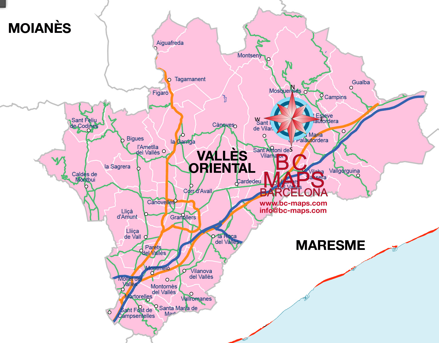 Comarca Vallès Oriental mapa vectorial illustrator eps municipis - Bc Maps mapa vectorial eps