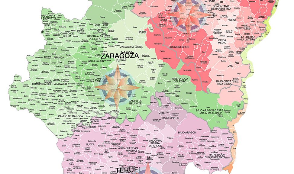 Mapa de municipios de Aragón editable vectorial Illustrator eps