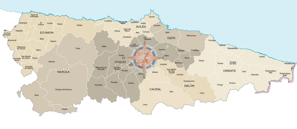 Mapa de municipios de Asturias editable vectorial Illustrator eps