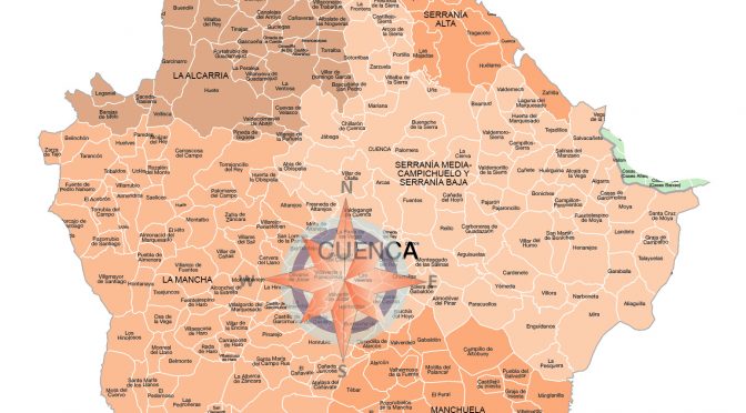 Mapa de municipios de Cuenca editable vectorial Illustrator eps