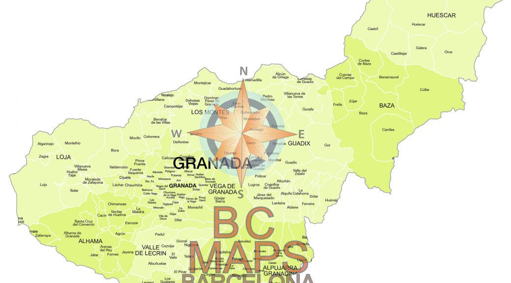 Mapa de municipios de Granada editable vectorial Illustrator eps