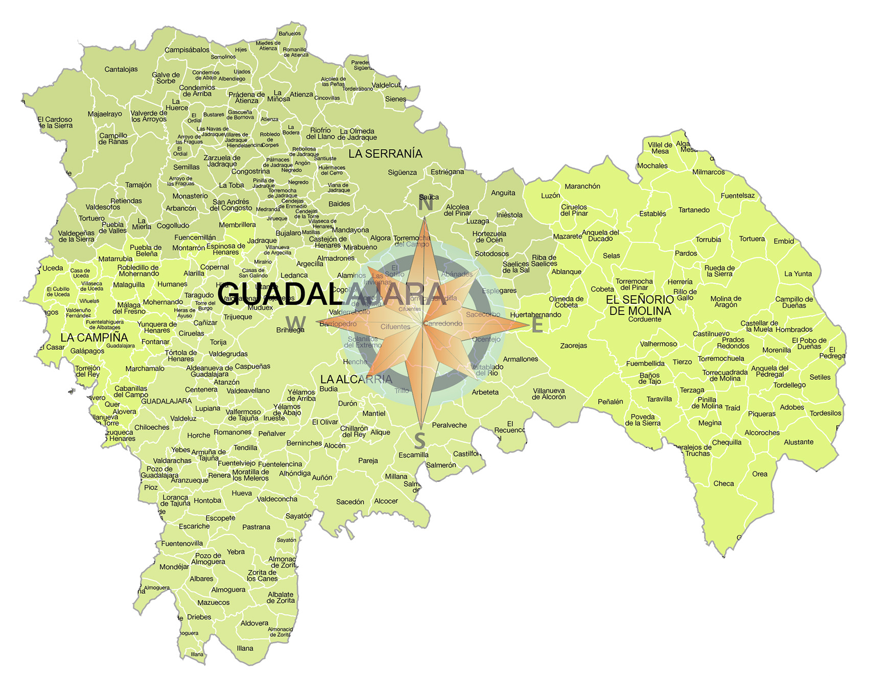 Mapa de los municipios de Guadalajara formato editable vectorial Illustrator eps | Bc Maps mapa ...