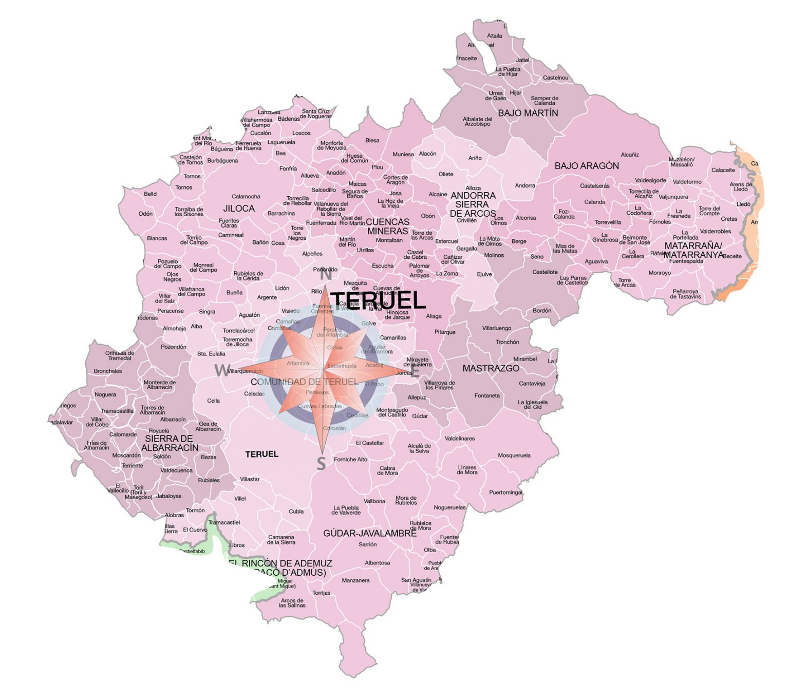 Mapa de municipios de Teruel editable vectorial Illustrator