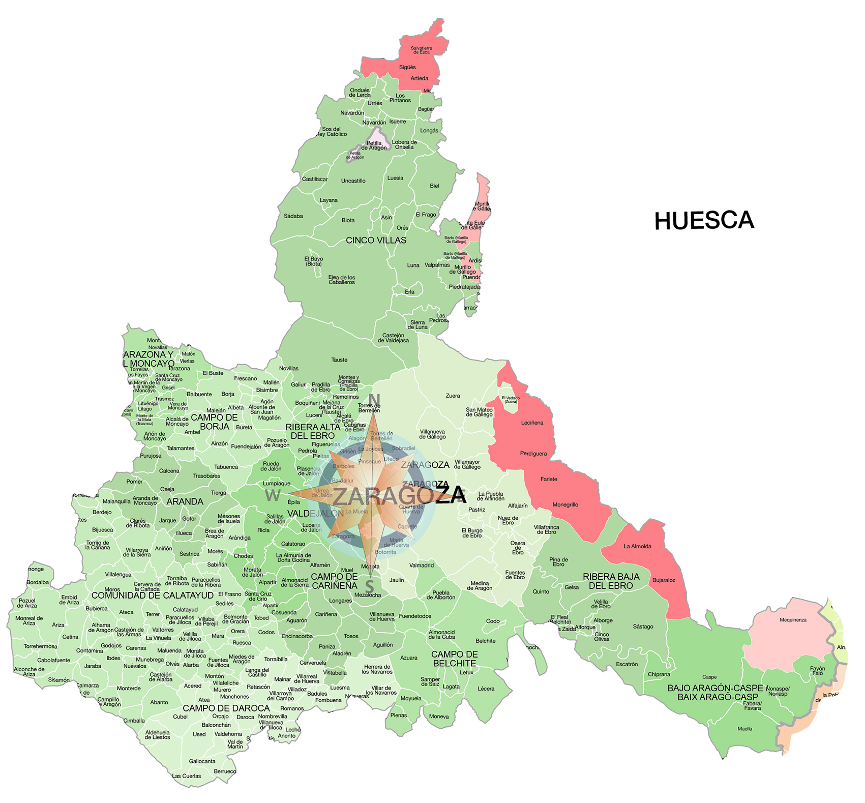 Mapa de los municipios de Zaragoza formato editable vectorial Illustrator eps | Bc Maps mapa ...