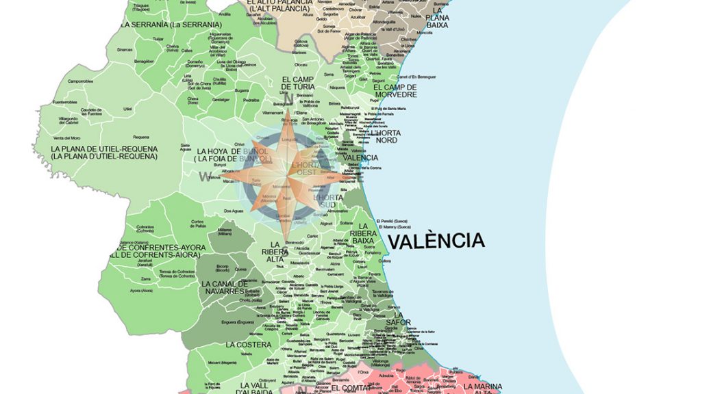 Mapa mural Comunidad Valenciana con municipios y/o comarcas