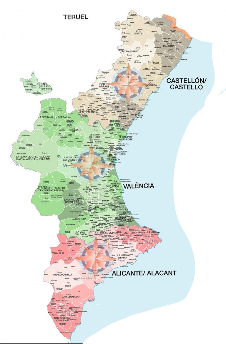 Mapa mural de municipios y comarcas de Comunidad Valenciana, foam ...