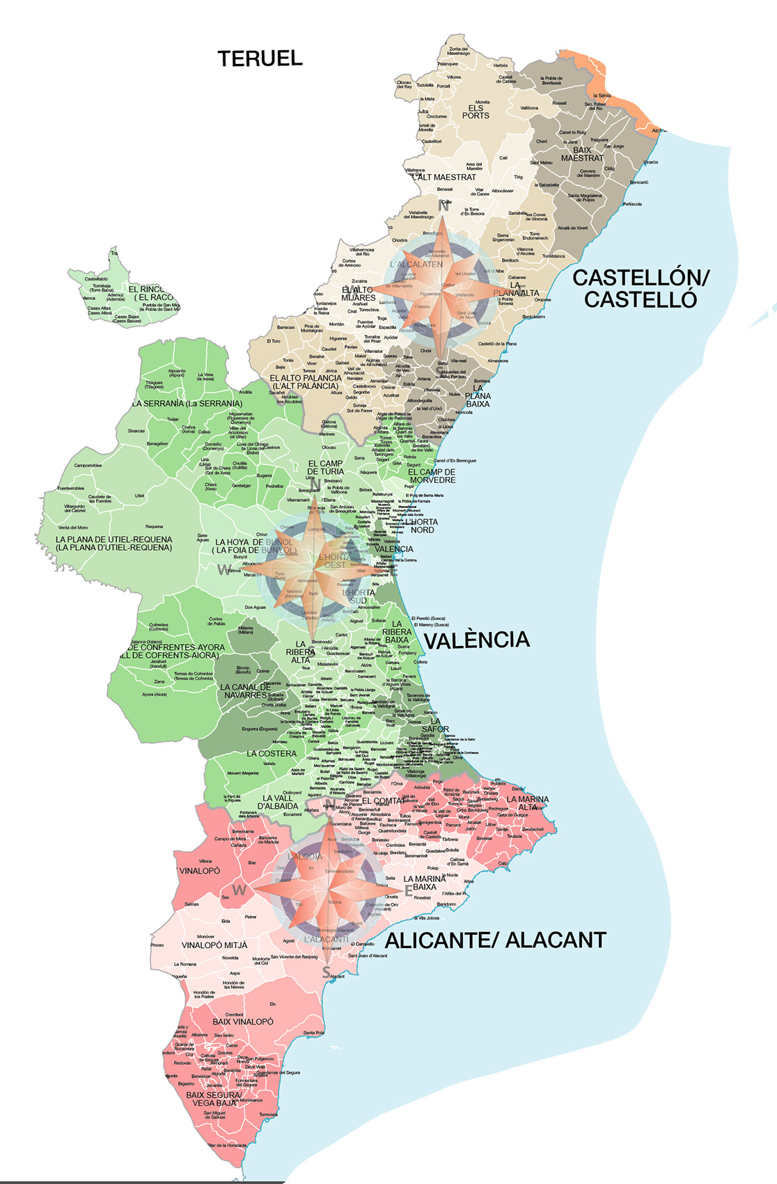 Mapa mural Comunidad Valenciana con municipios y/o comarcas