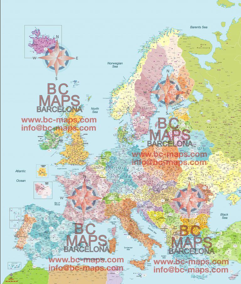Mapa vectorial de Europa con códigos postales Finsterwalder | Bc Maps ...
